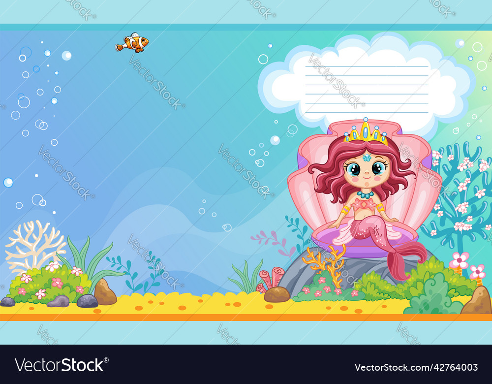 Cover for notebook with cute mermaid in a seashell