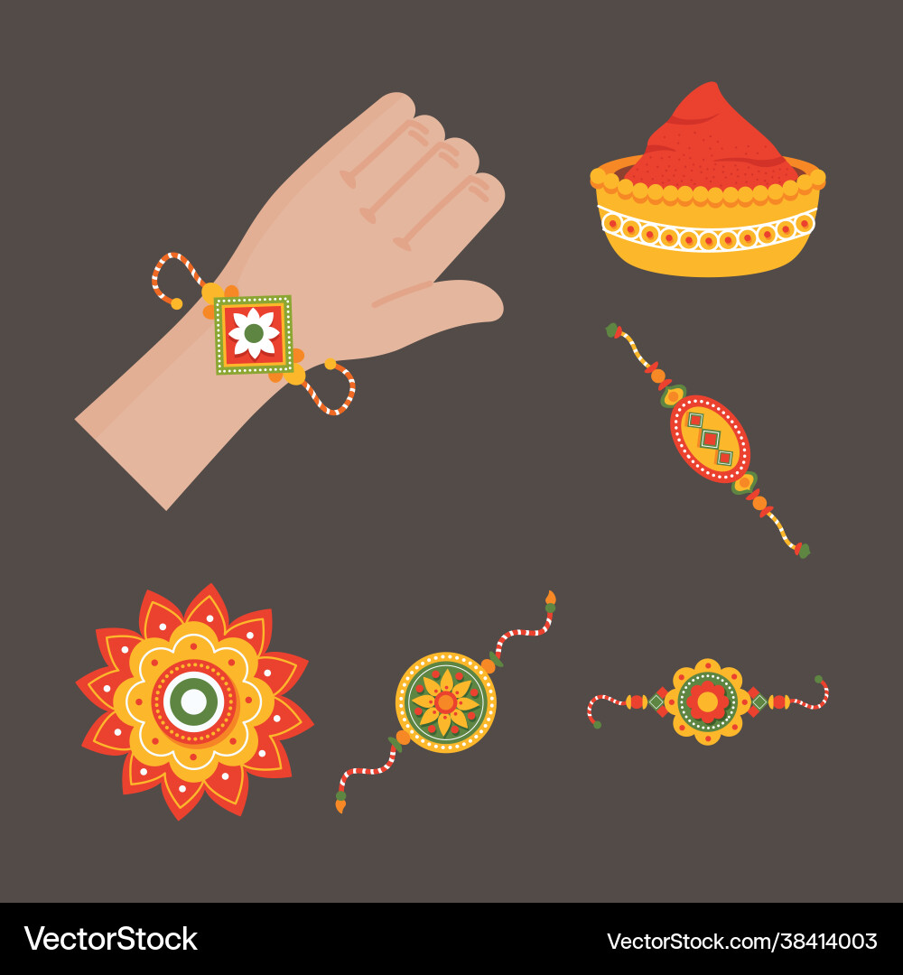 Raksha bandhan symbol collection Royalty Free Vector Image