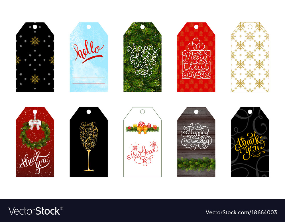 Set of 10 christmas and new year holiday gift tags