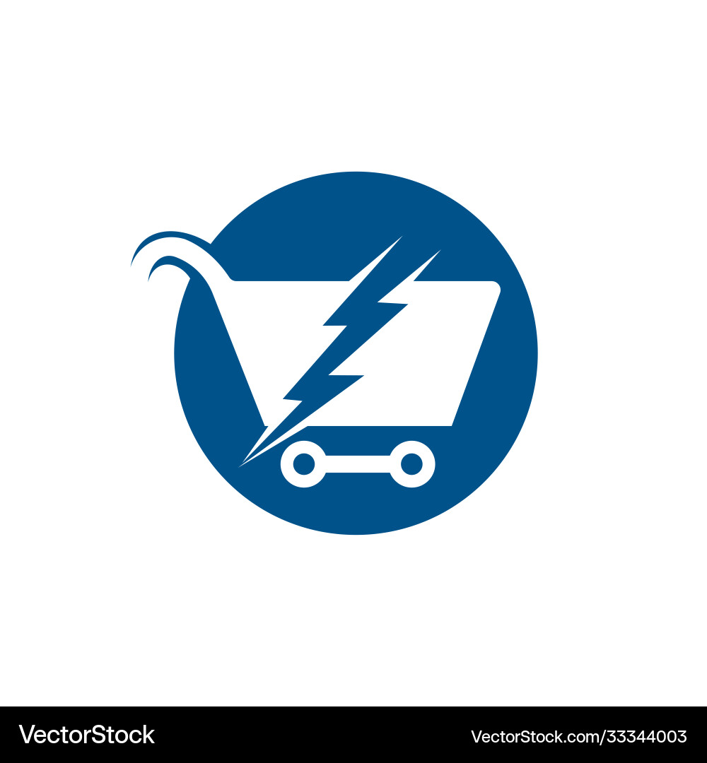 Shopping cart with flash logo icon Royalty Free Vector Image