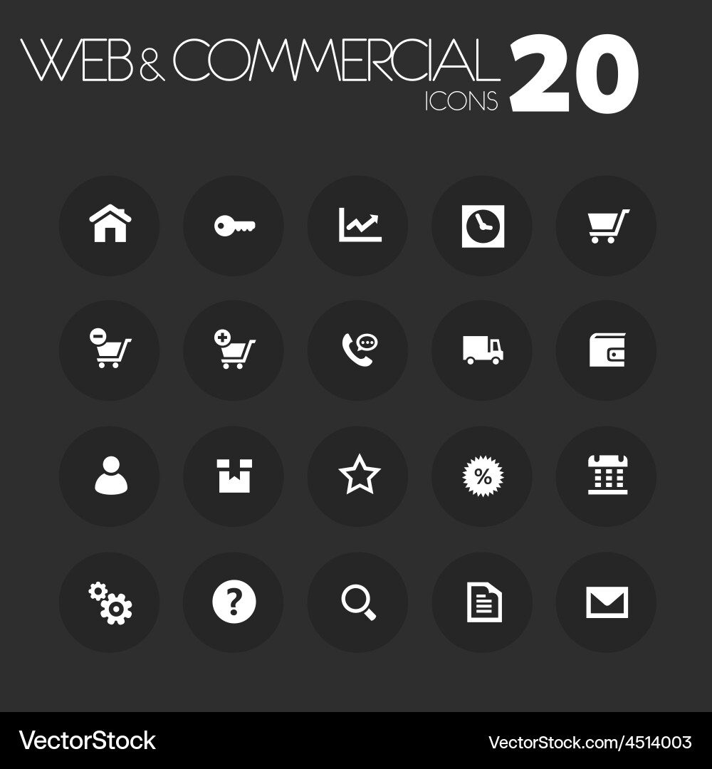 Thin commercial icons on dark gray Royalty Free Vector Image