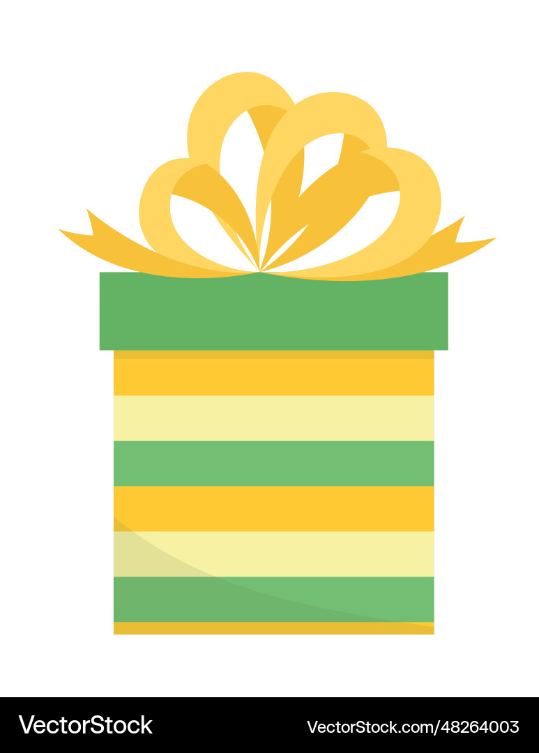 Yellow green striped gift box with big bow Vector Image