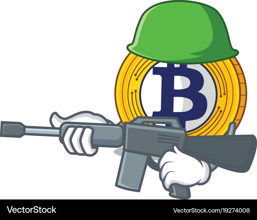 Army bitcoin gold character cartoon Royalty Free Vector