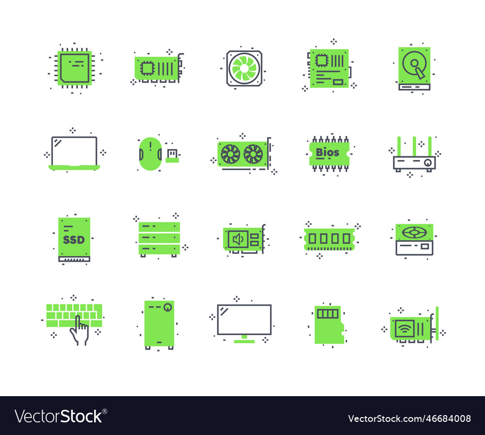 Computer components color set Royalty Free Vector Image