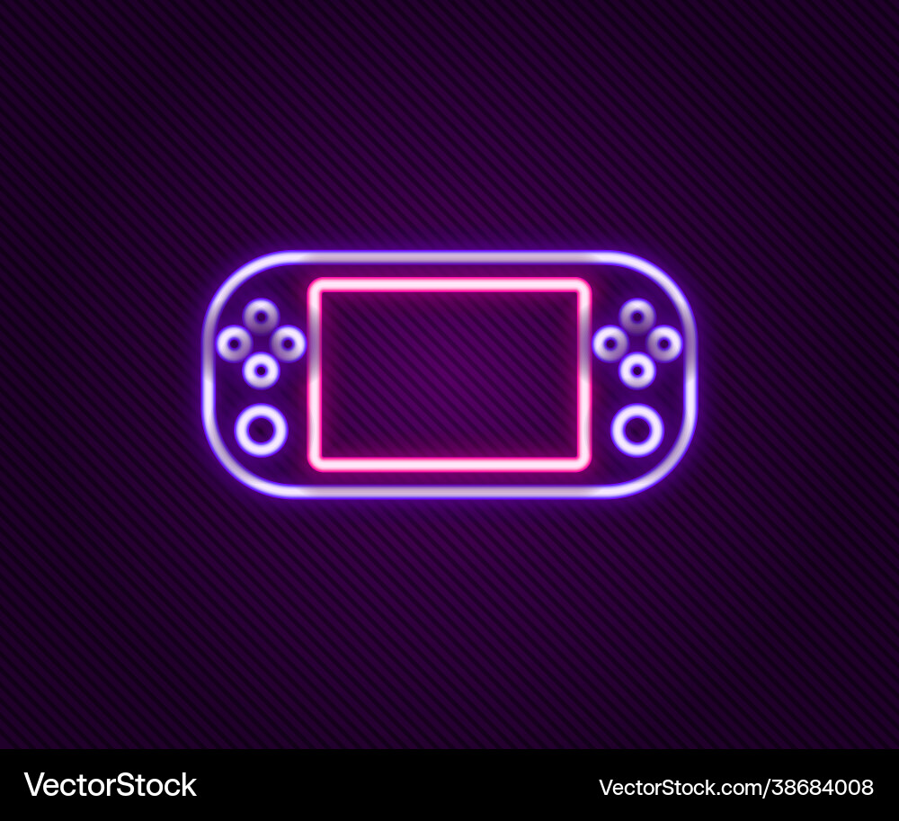 Glowing neon line portable video game console icon
