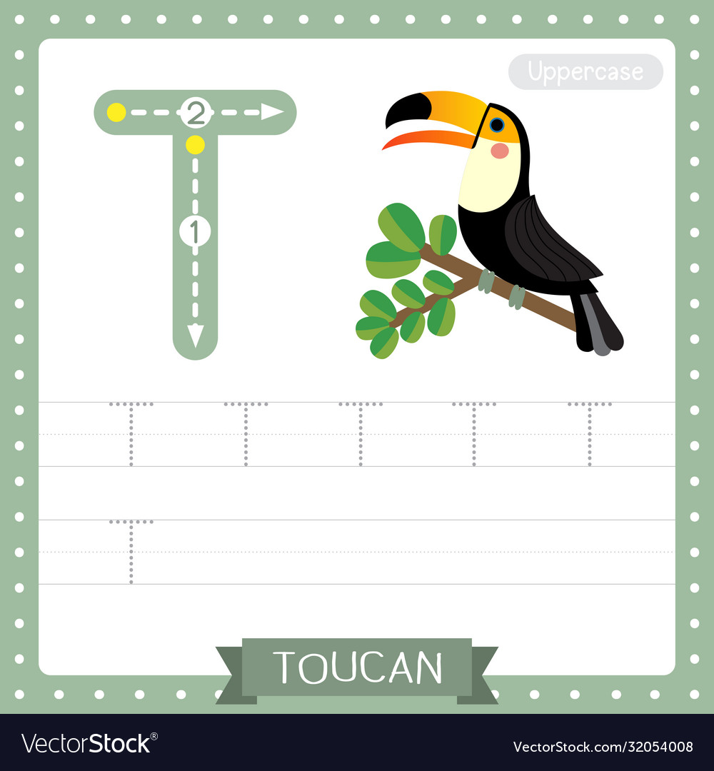 Letter t uppercase tracing practice worksheet of Vector Image