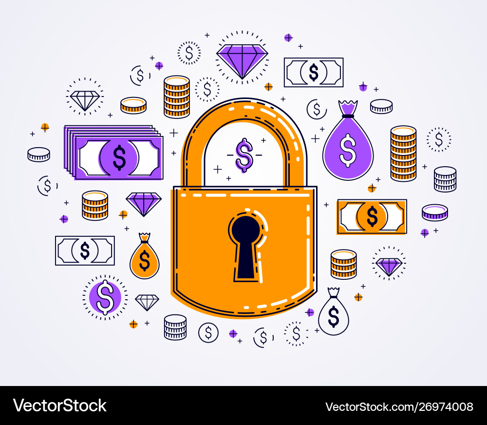 Padlock lock surrounded dollar money icons set Vector Image