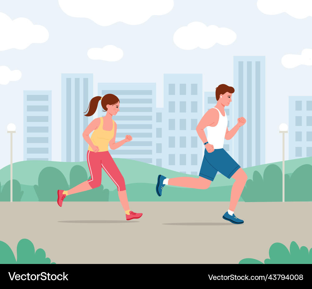 Running jogging exercise in the city park flat Vector Image