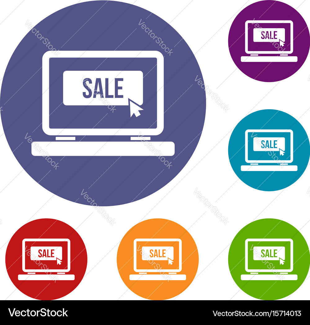 Button sale on laptop icons set Royalty Free Vector Image