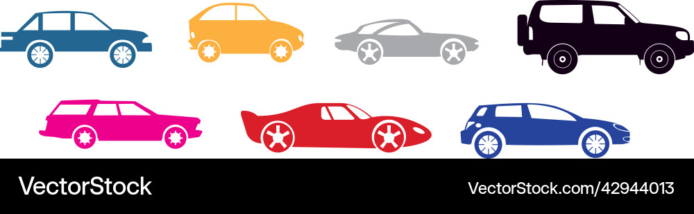 Car cute color icons set Royalty Free Vector Image
