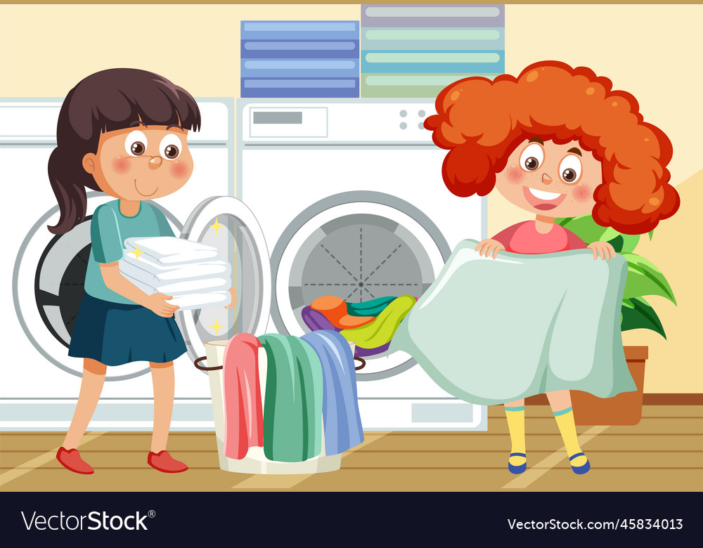 Cartoon children cleaning the house Royalty Free Vector