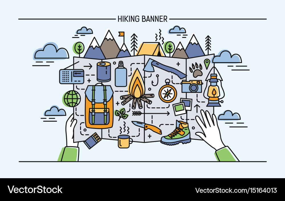 Concept of hiking backpacking active vacation Vector Image