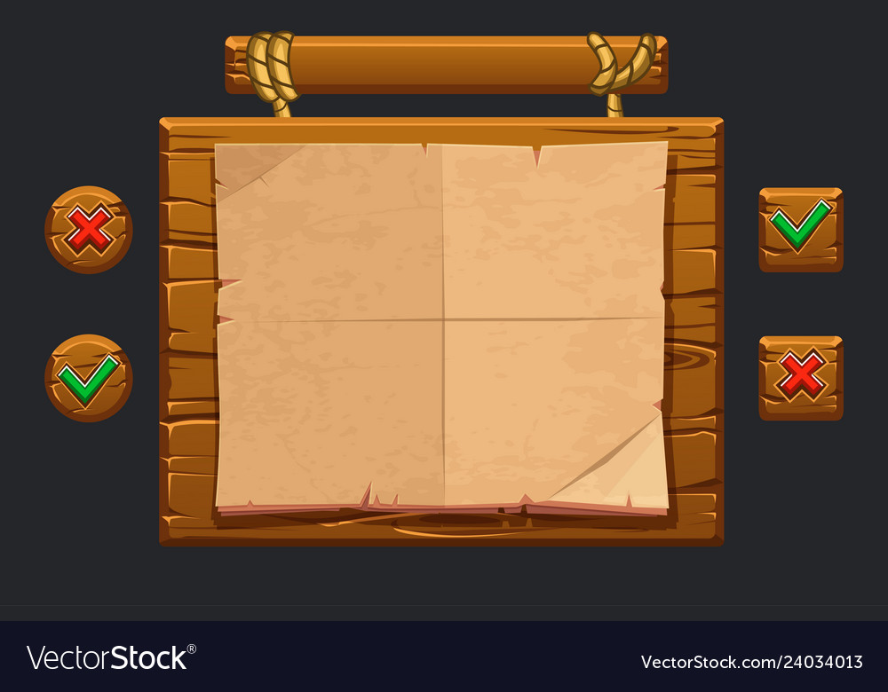 Game ui kit template wooden menu Royalty Free Vector Image Game ui kit template wooden menu Royalty Free Vector Image