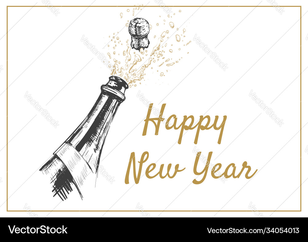 Happy new year hand drawn Royalty Free Vector Image