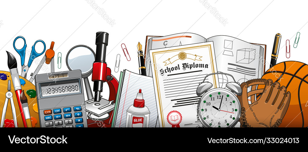 School stationery and education accessories Vector Image