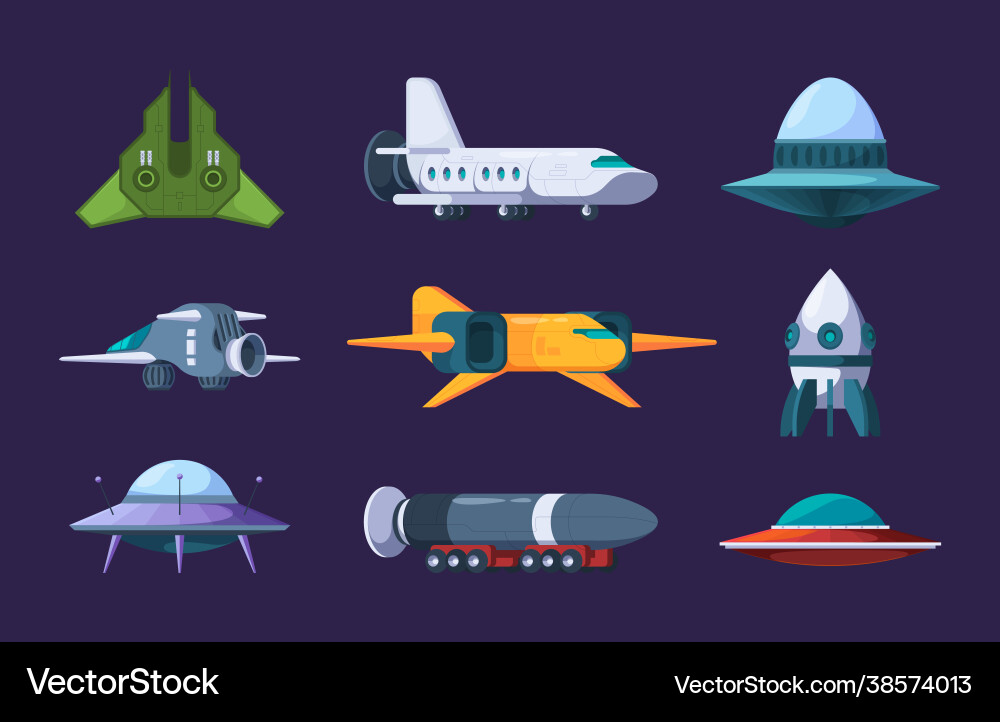 Space shuttles rockets and alien ufo jet shuttle Vector Image