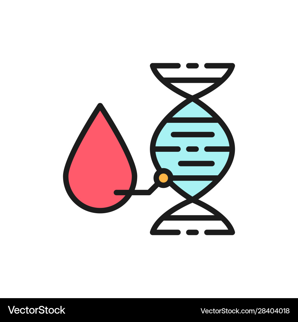 Blood test dna flat color line icon Royalty Free Vector