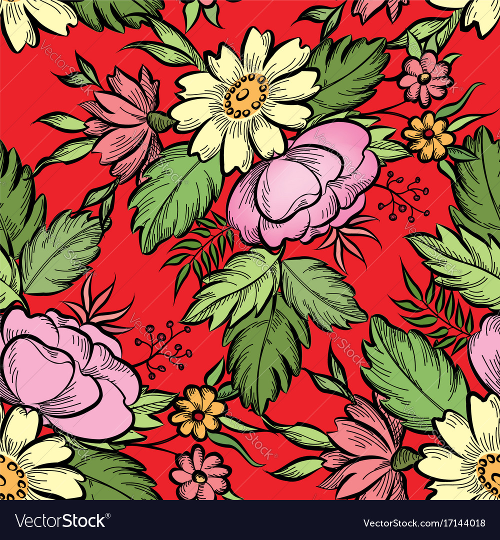 Floral Seamless Pattern Flower Background Vector Image 