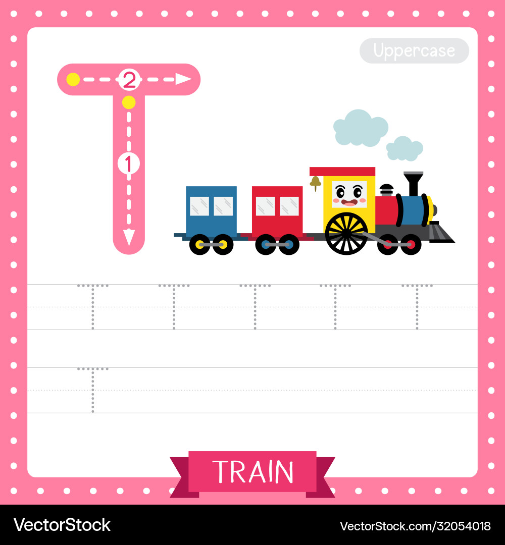 Letter t uppercase tracing practice worksheet Vector Image