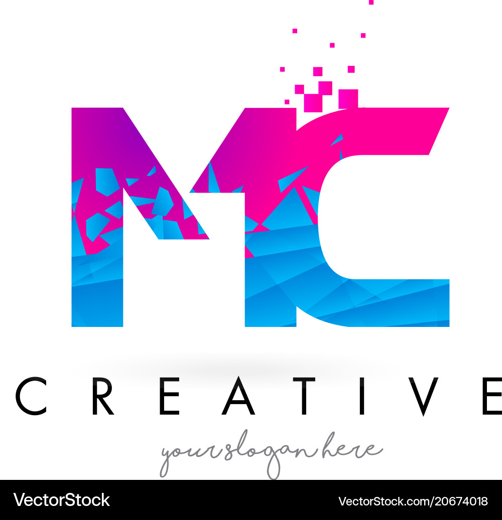 Mc m c letter logo with shattered broken blue Vector Image