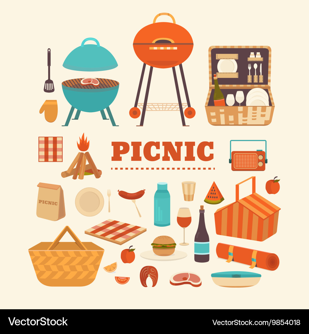 Set of summer picnic Royalty Free Vector Image