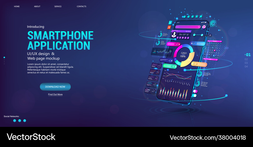 Web banner business app with smartphone Royalty Free Vector