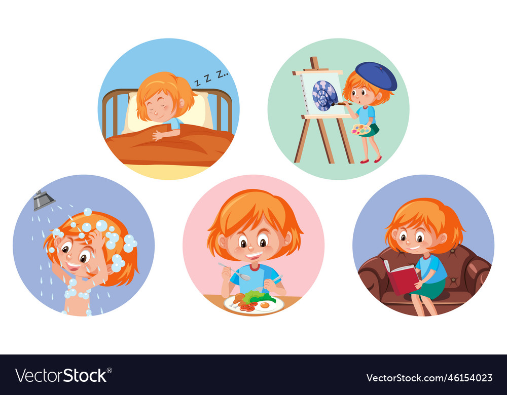 A girl with daily routine Royalty Free Vector Image