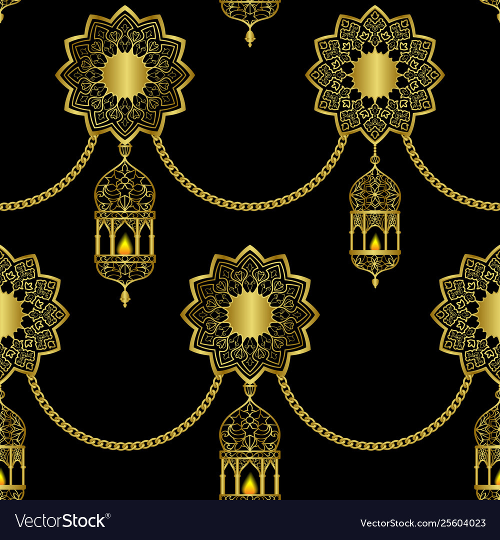 Arabic golden luxury seamless pattern on black Vector Image