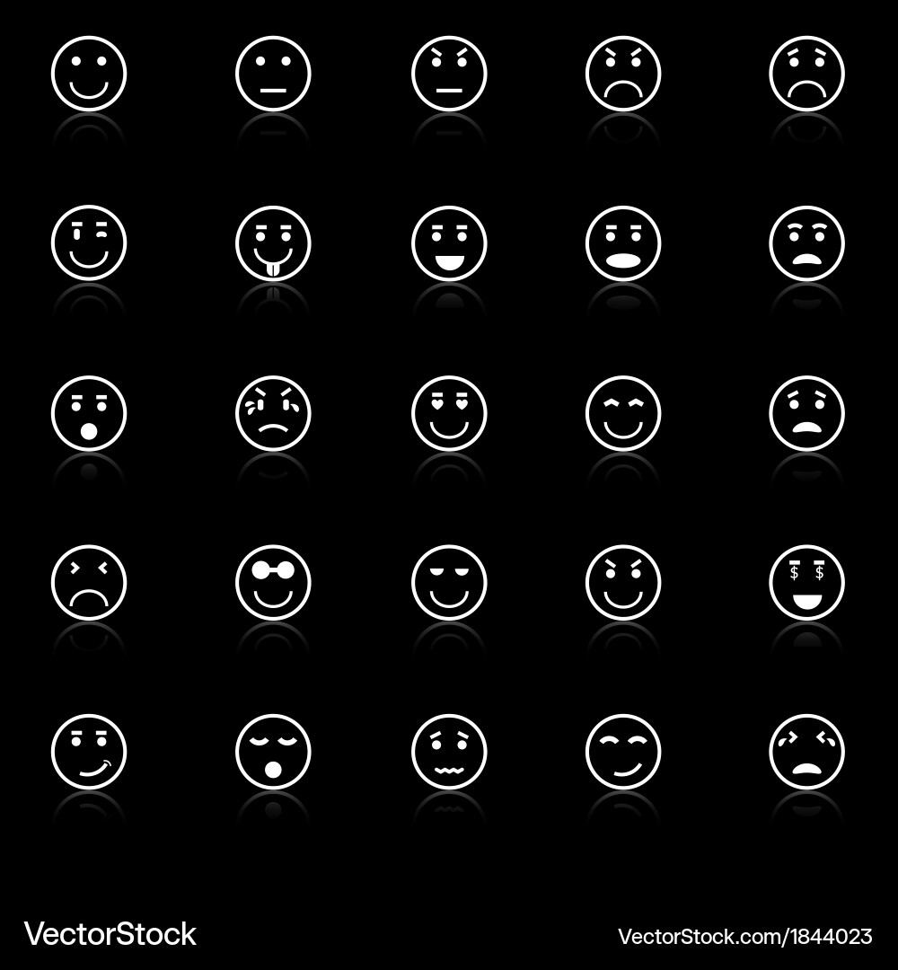 Circle face icons with reflect on black background