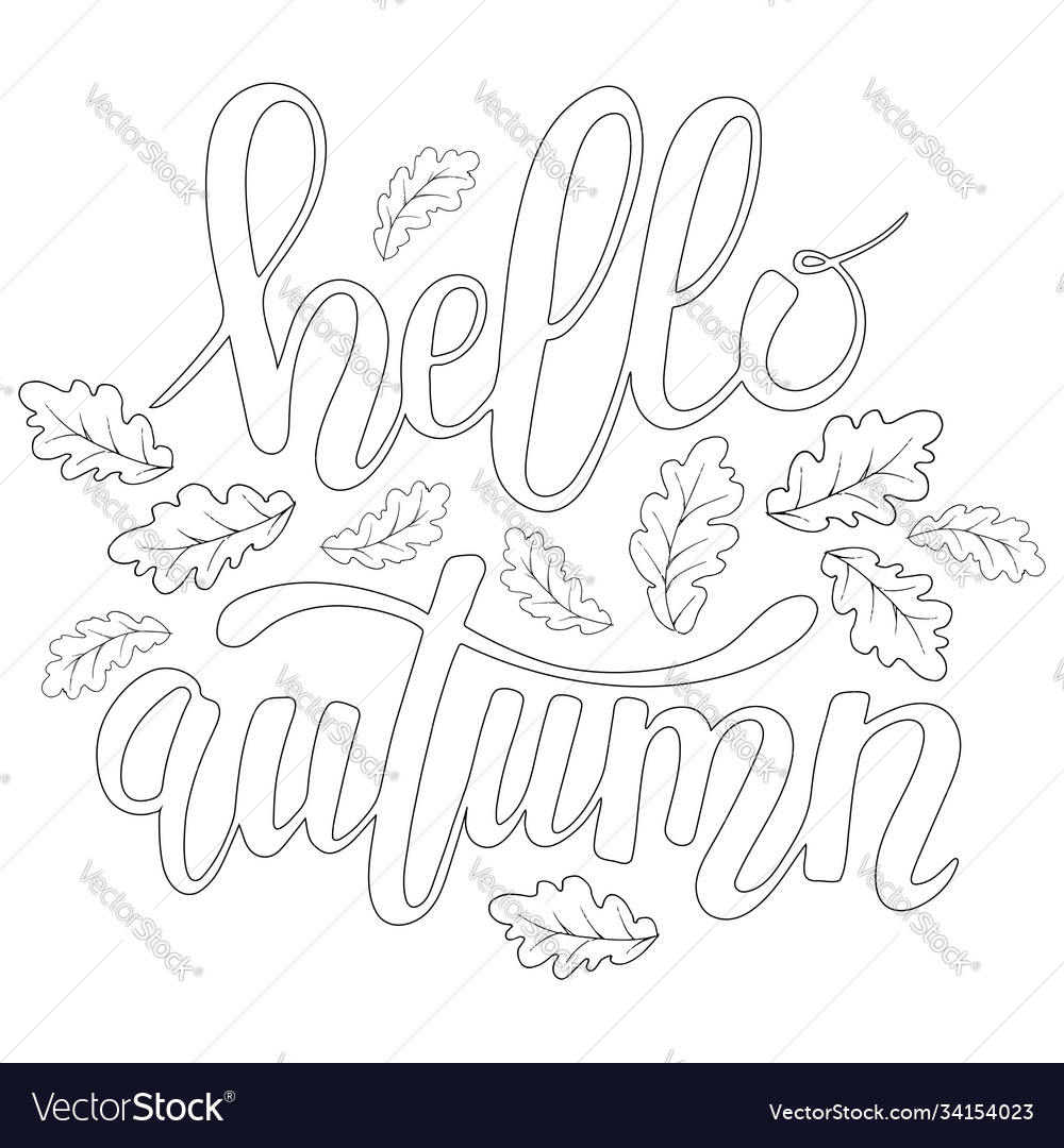 Hello autumn coloring book page Royalty Free Vector Image