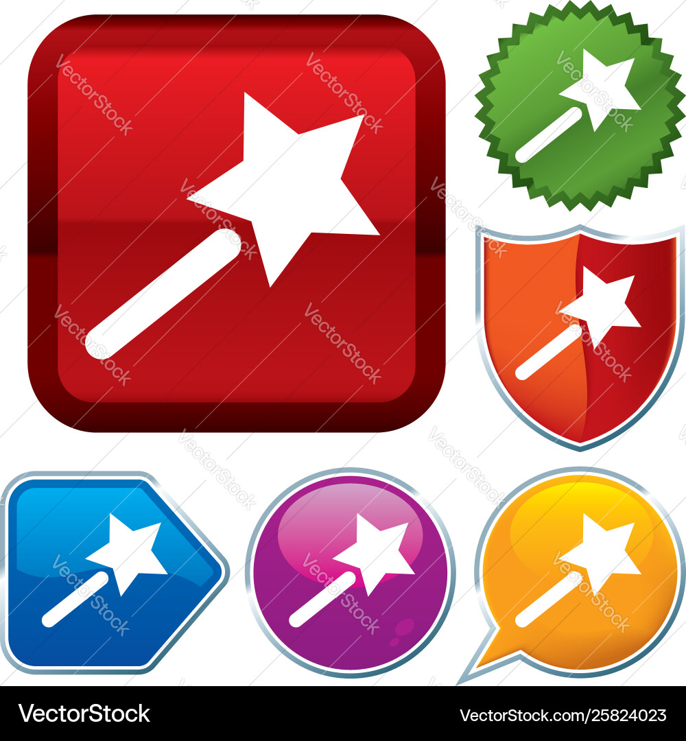 Set shiny icon series on buttons magic wand Vector Image