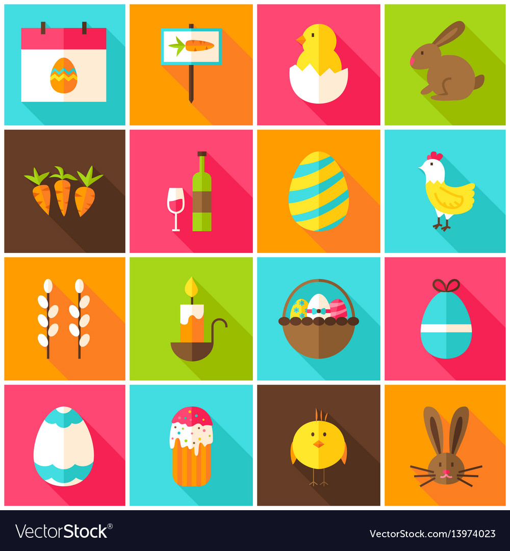 Spring easter colorful icons Royalty Free Vector Image