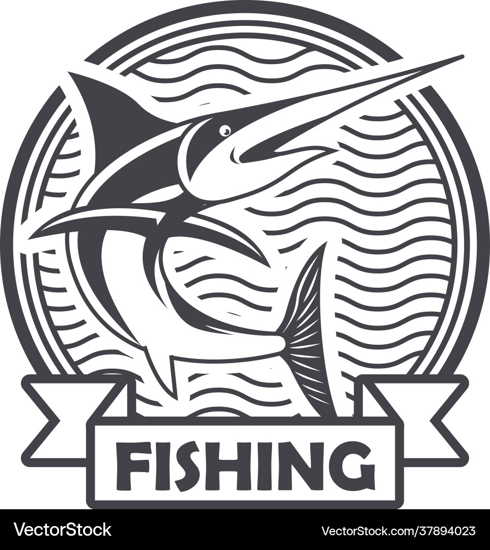 Swordfish fishing emblem Royalty Free Vector Image