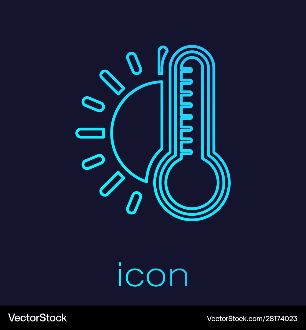 Turquoise line thermometer with sun icon isolated Vector Image