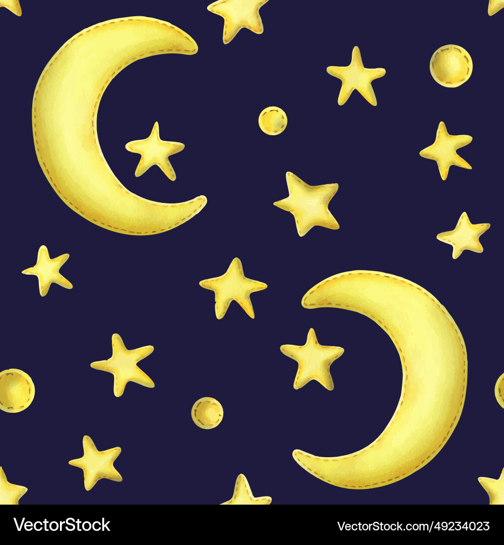 Yellow half moon with stars from fabric Royalty Free Vector