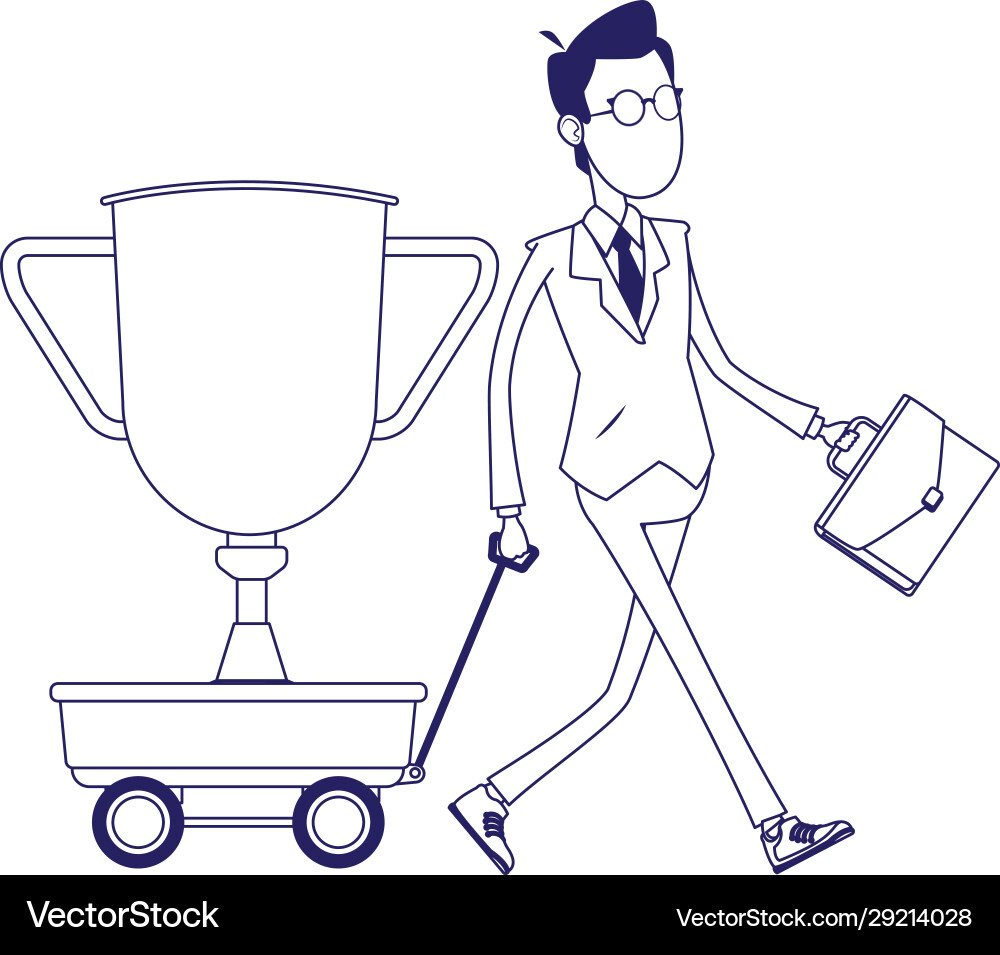 Cartoon businessman pulling a trolley with big Vector Image