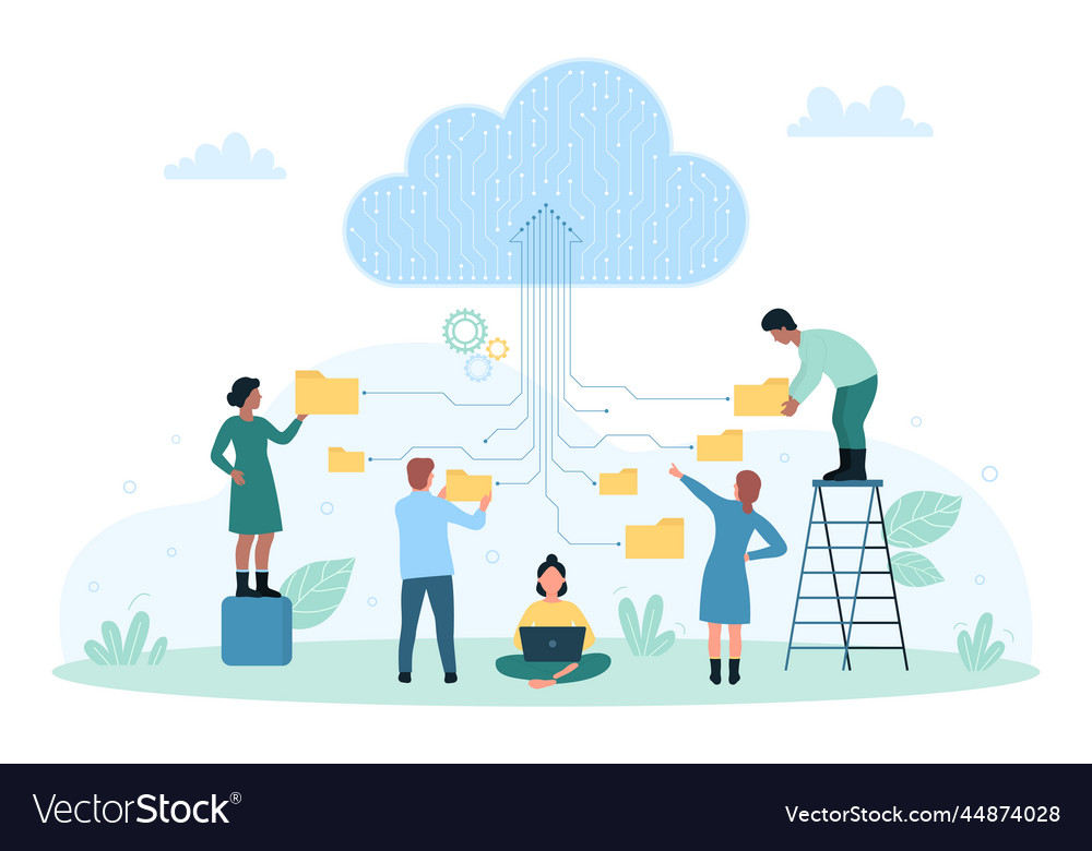Cloud Data Storage Network Technology Tiny Vector Image