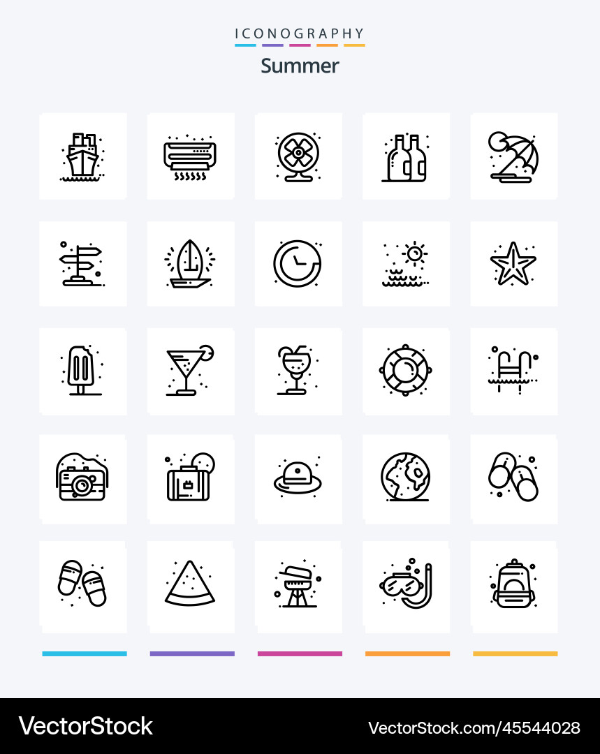 Creative summer 25 outline icon pack Royalty Free Vector
