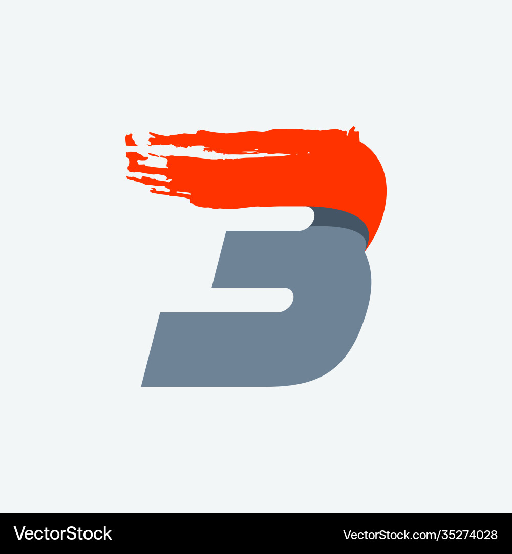 Fast speed number three logo with red dry brush Vector Image