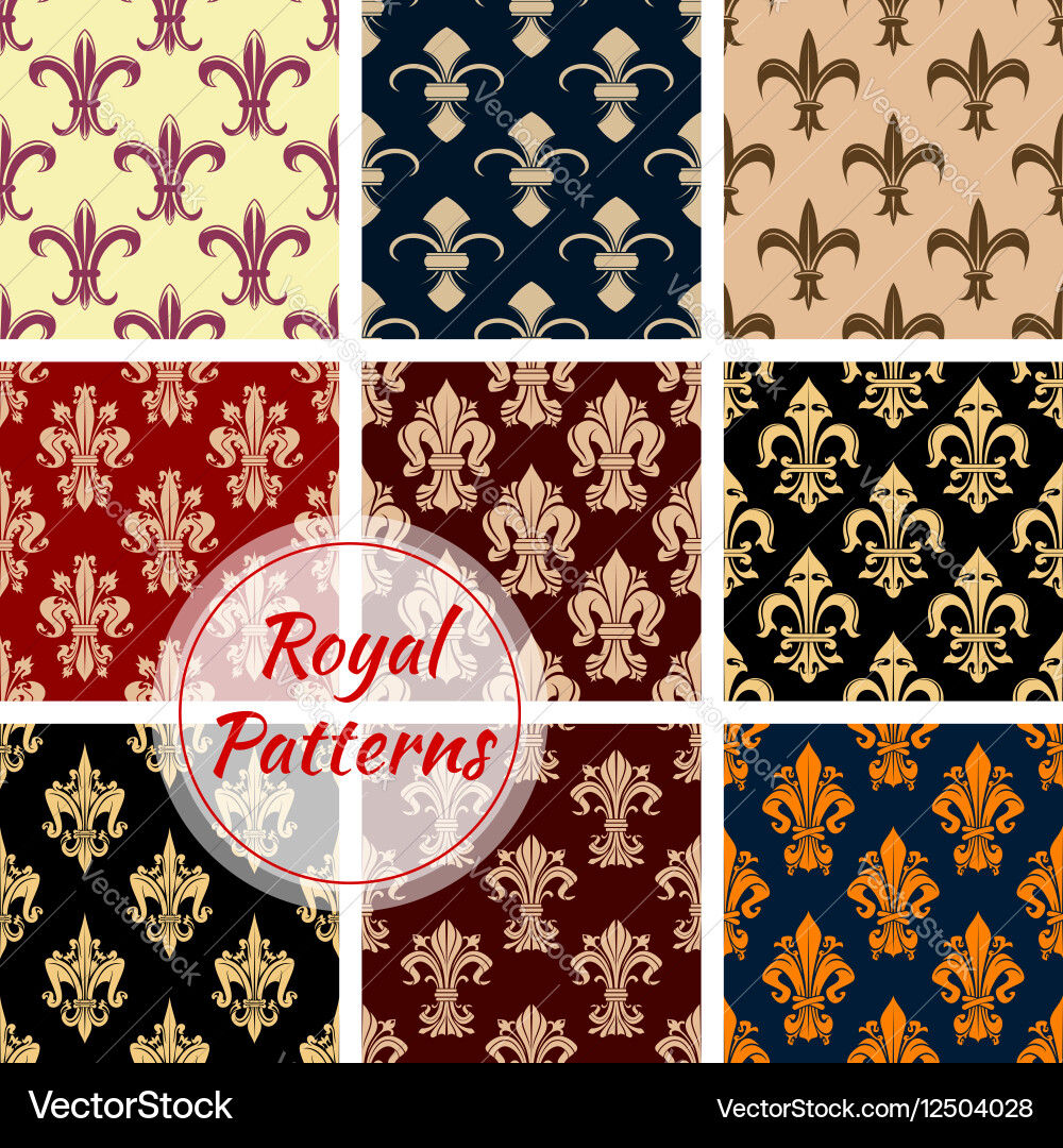 Fleur-de-lys french royal seamless pattern set Vector Image