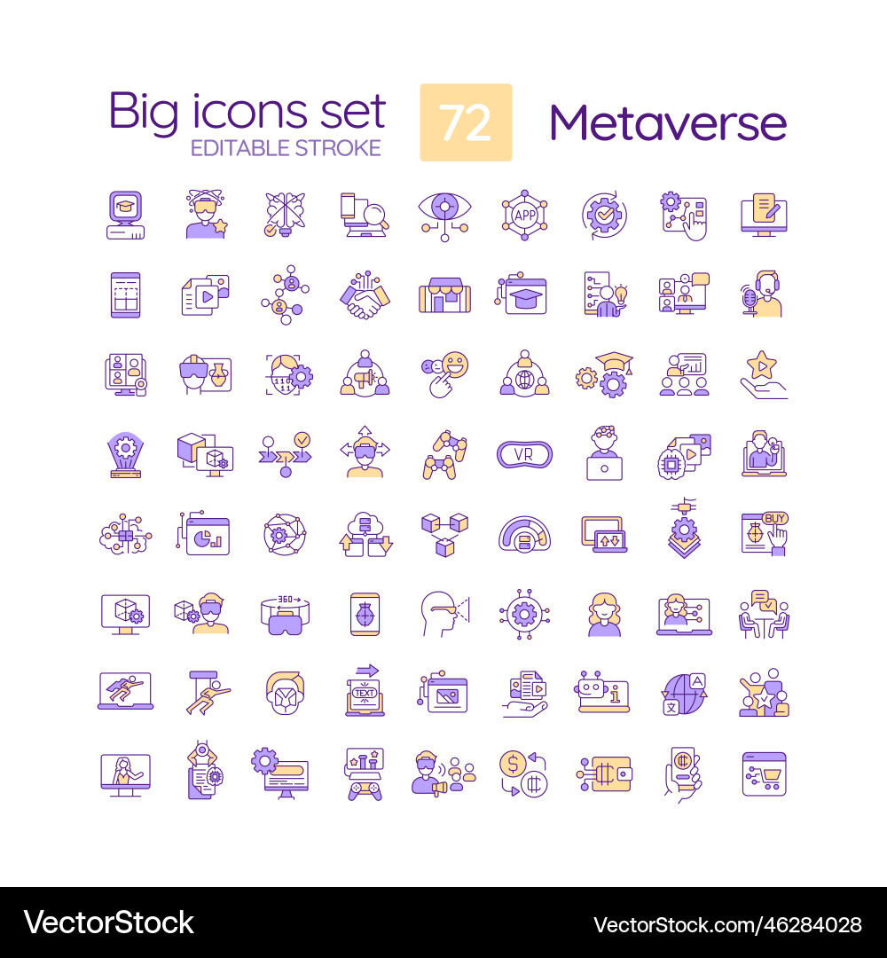 Metaverse rgb color icons set Royalty Free Vector Image