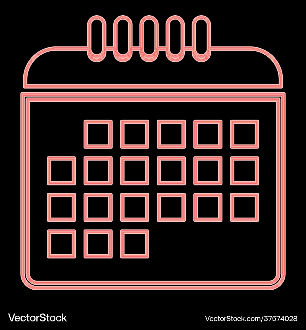 Neon calendar red color flat style image Vector Image