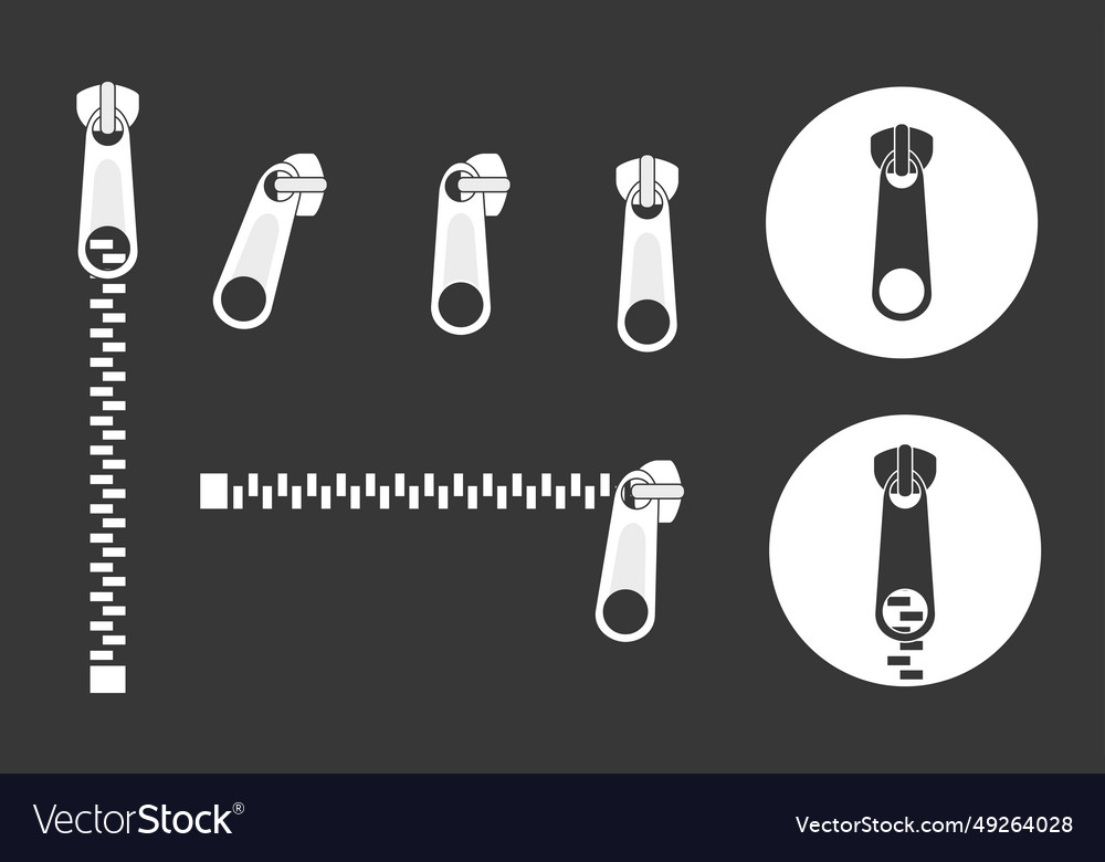 Set of zipper iconszippered lock Royalty Free Vector Image