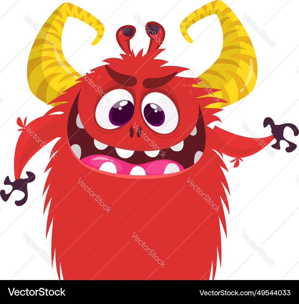 Angry cartoon monster character waving Royalty Free Vector