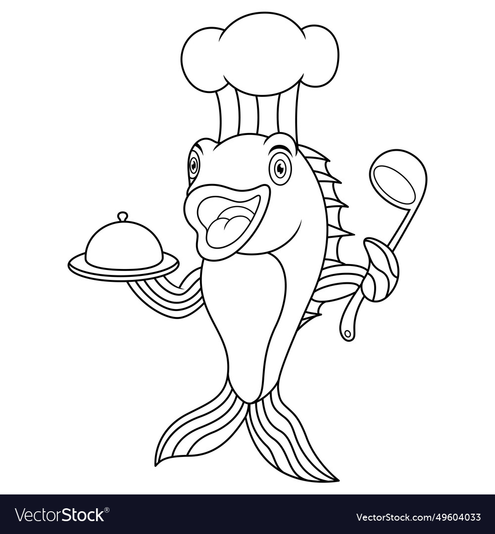 Cartoon chef fish holding a soup ladle Royalty Free Vector Cartoon chef fish holding a soup ladle Royalty Free Vector