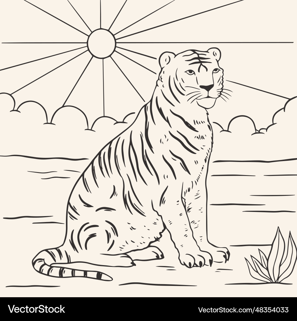 Hand drawn tiger outline isolated on white Vector Image