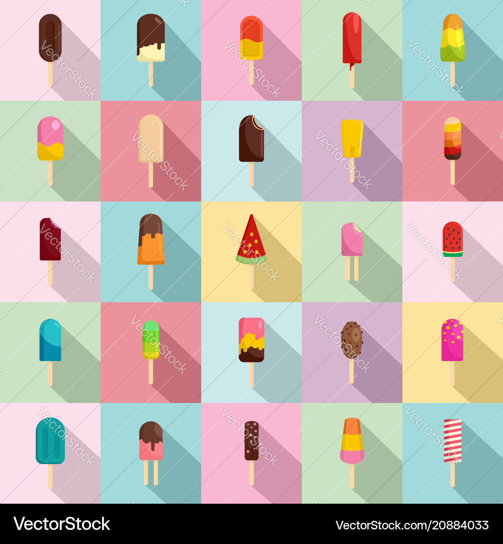Popsicle ice cream stick icons set flat style Vector Image
