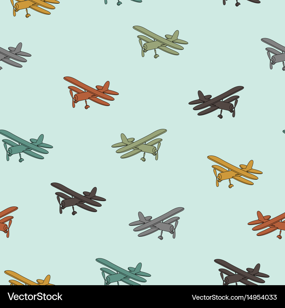 Retro planes in different trendy colors seamless Vector Image