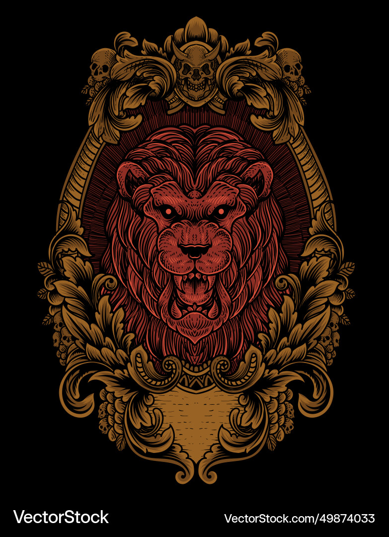 Vintage lion with engraving style Royalty Free Vector Image