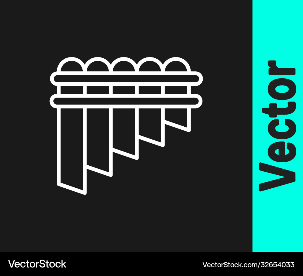 White line pan flute icon isolated on black Vector Image